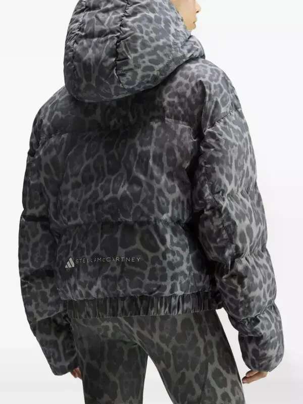Adidas By Stella McCartney Leopard-print Hooded Puffer Jacket