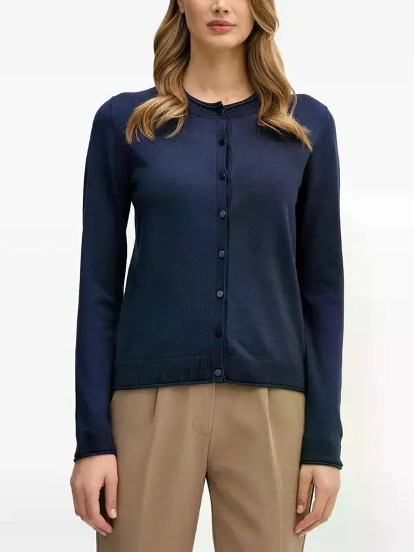 Sisley Crew-neck Button-up Cardigan - Blue