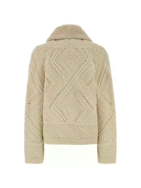Ermanno Scervino Cable-knit Shearling-trim Cardigan - Neutrals