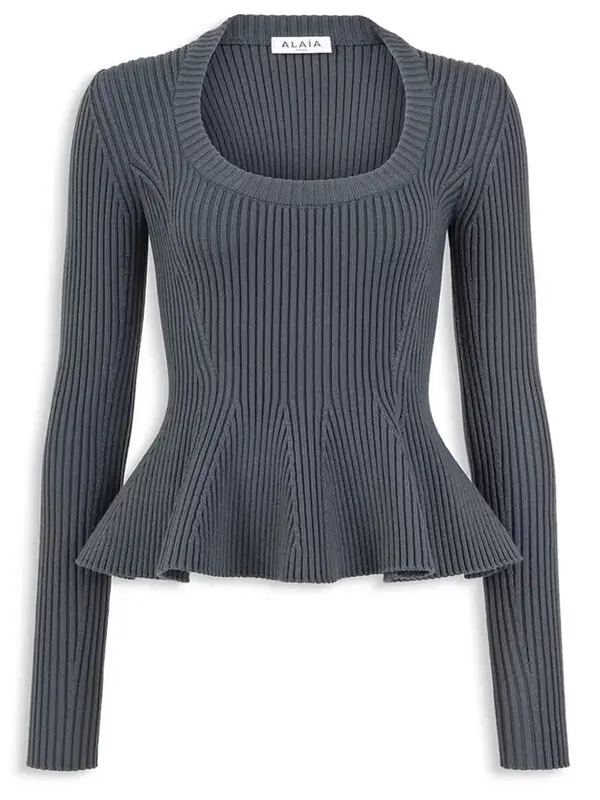 Alaïa Ribbed Peplum Top - Blue