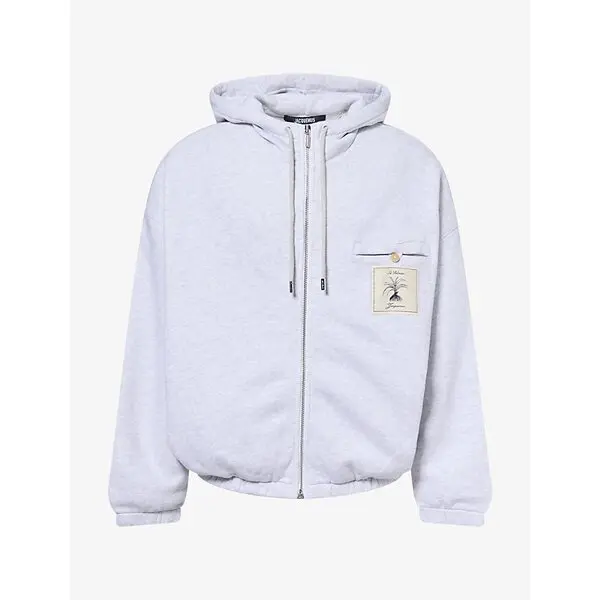 Jacquemus Brand-patch Relaxed-fit Cotton Hoody - Grey Melange