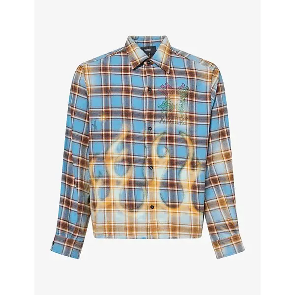 Amiri Flames Check-print Cotton Flannel Shirt