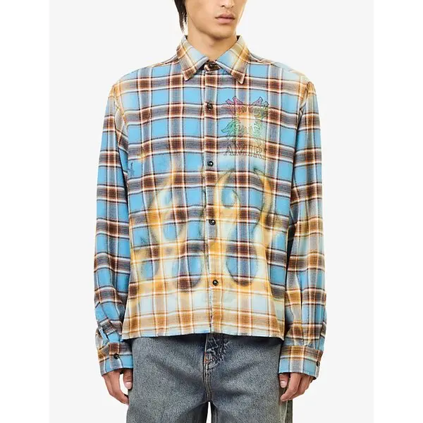 Amiri Flames Check-print Cotton Flannel Shirt