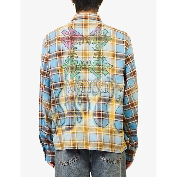 Amiri Flames Check-print Cotton Flannel Shirt