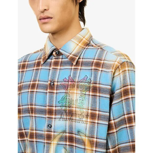Amiri Flames Check-print Cotton Flannel Shirt