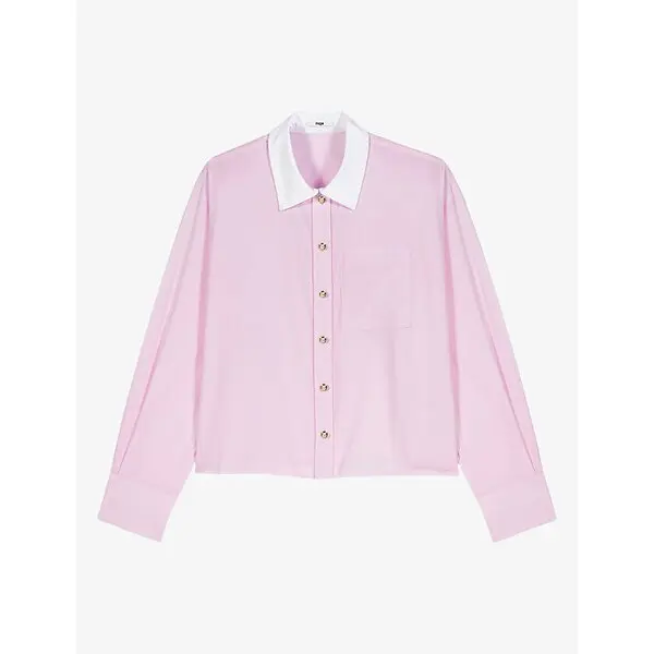 Maje Contrast-collar Boxy-fit Cotton Shirt