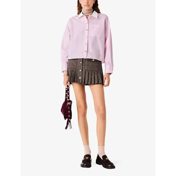 Maje Contrast-collar Boxy-fit Cotton Shirt