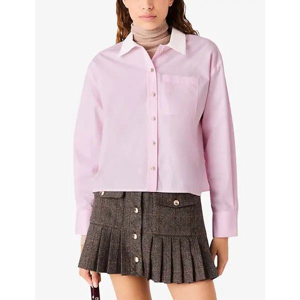 Maje Contrast-collar Boxy-fit Cotton Shirt