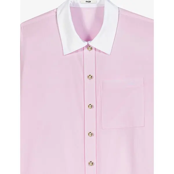 Maje Contrast-collar Boxy-fit Cotton Shirt