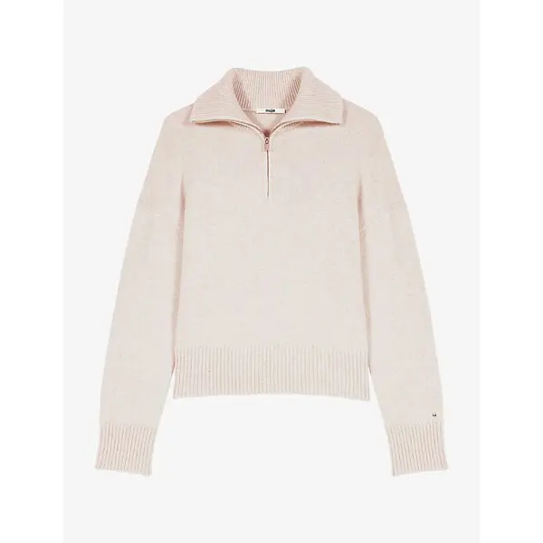 Maje Zip-neck Relaxed-fit Cashmere-blend Jumper