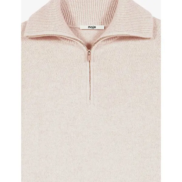 Maje Zip-neck Relaxed-fit Cashmere-blend Jumper