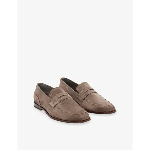 ALLSAINTS Jules Stitch Suede Loafers - Karoo Brown