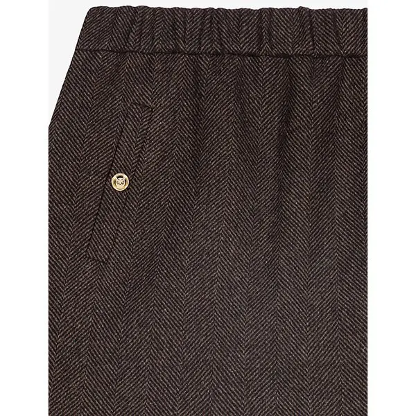 Maje Herringbone Elasticated-waist Wool-blend Mini Skirt