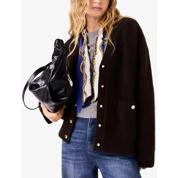 Maje Button-embellished Relaxed-fit Yak Wool-blend Cardigan