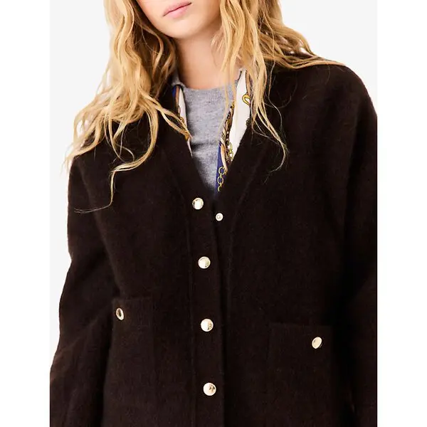 Maje Button-embellished Relaxed-fit Yak Wool-blend Cardigan