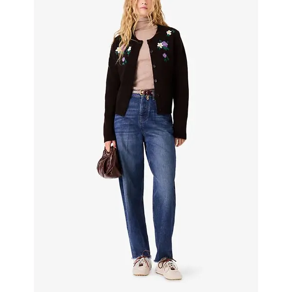 Maje Floral-embroidered Bead-embellished Wool-blend Cardigan