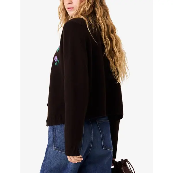 Maje Floral-embroidered Bead-embellished Wool-blend Cardigan