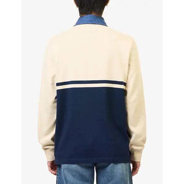 JW Anderson Brand-embroidered Cotton Polo Top - Off White Navy