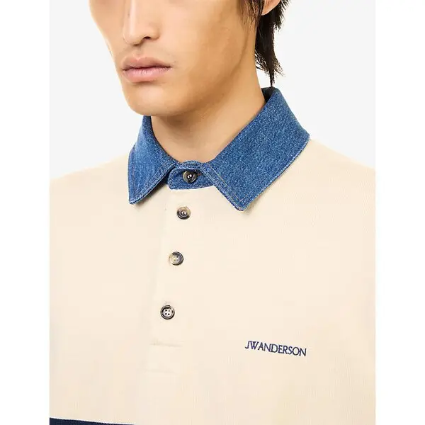JW Anderson Brand-embroidered Cotton Polo Top - Off White Navy