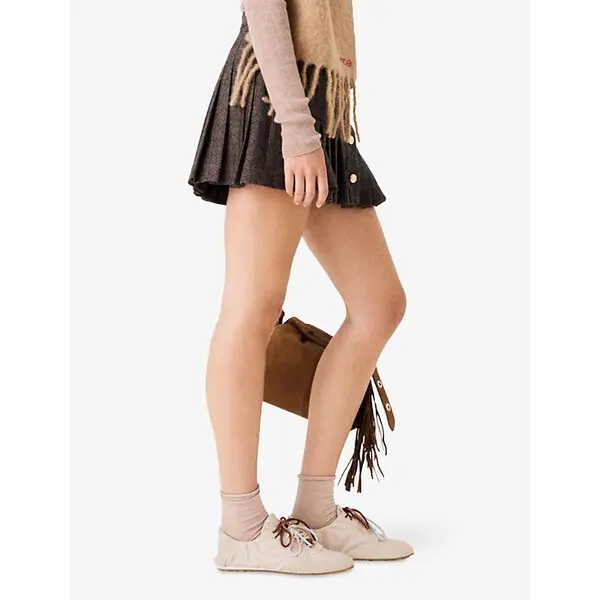 Maje Checked Pleated Wool-blend Mini Skirt
