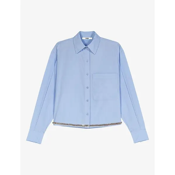 Maje Chain-embellished Boxy-fit Cotton Shirt - Light Blue