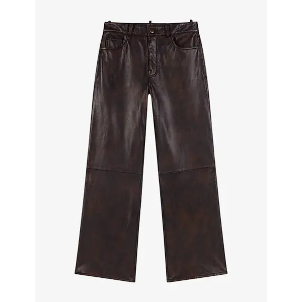 Maje Straight-leg Mid-rise Leather Trousers