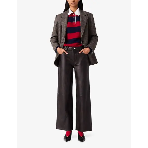 Maje Straight-leg Mid-rise Leather Trousers