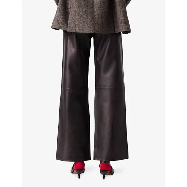 Maje Straight-leg Mid-rise Leather Trousers