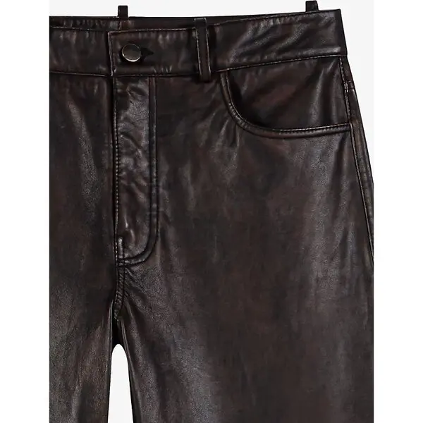 Maje Straight-leg Mid-rise Leather Trousers