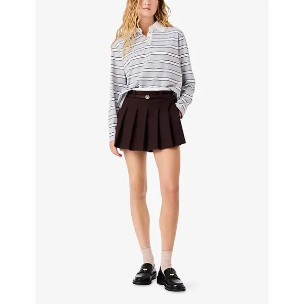 Maje Lace-trim Striped Cotton-blend Polo Shirt