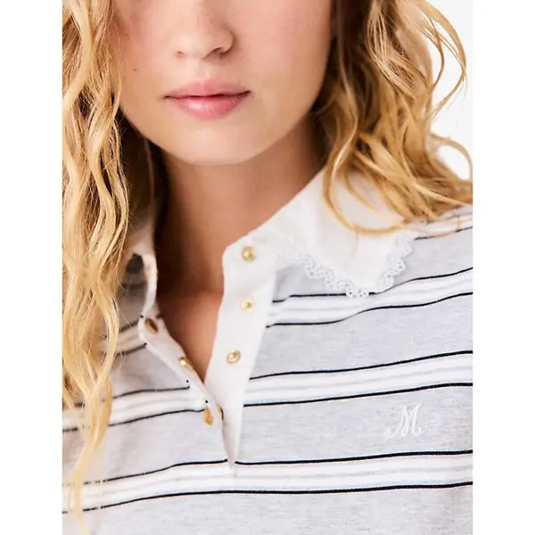 Maje Lace-trim Striped Cotton-blend Polo Shirt