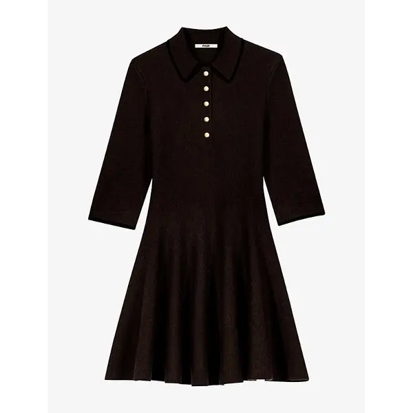 Maje Polo-collar Slim-fit Knitted Mini Dress