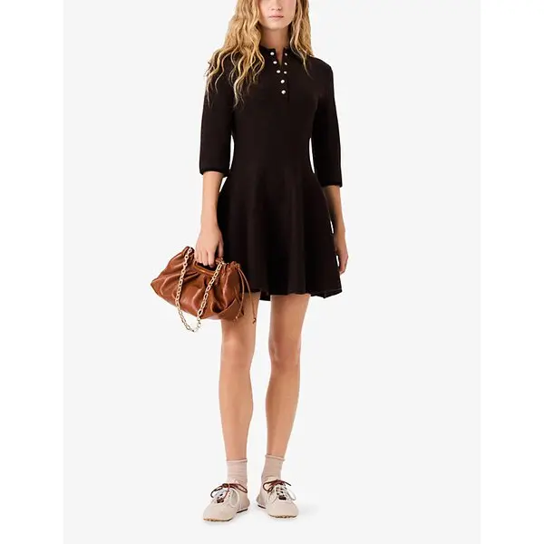 Maje Polo-collar Slim-fit Knitted Mini Dress