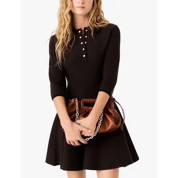 Maje Polo-collar Slim-fit Knitted Mini Dress