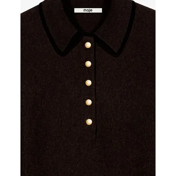 Maje Polo-collar Slim-fit Knitted Mini Dress