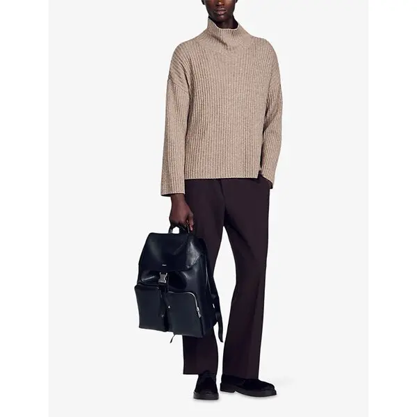 Sandro Buckled Leather Backpack