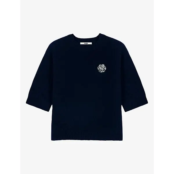 Maje Brooch-embellished Short-sleeved Wool Jumper