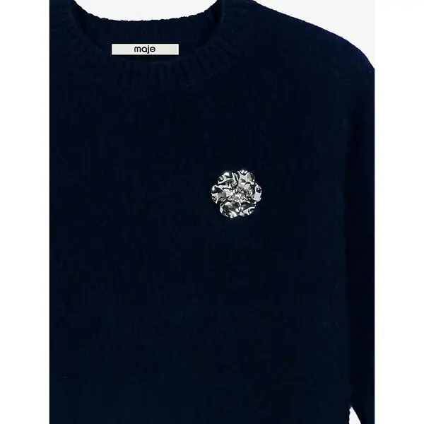 Maje Brooch-embellished Short-sleeved Wool Jumper