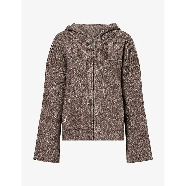 SISTERS & SEEKERS Freckle Zip-up Knit Woven Hoody - Brown Marl