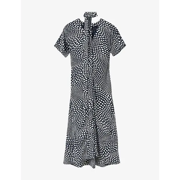 Whistles Polka-dot Crepe Midi Dress
