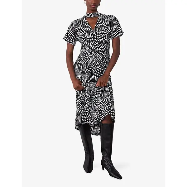 Whistles Polka-dot Crepe Midi Dress