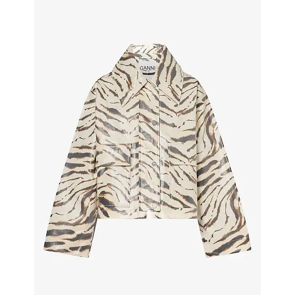 GANNI Zebra-print Canvas Barn Waxed Jacket