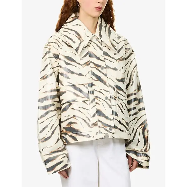 GANNI Zebra-print Canvas Barn Waxed Jacket