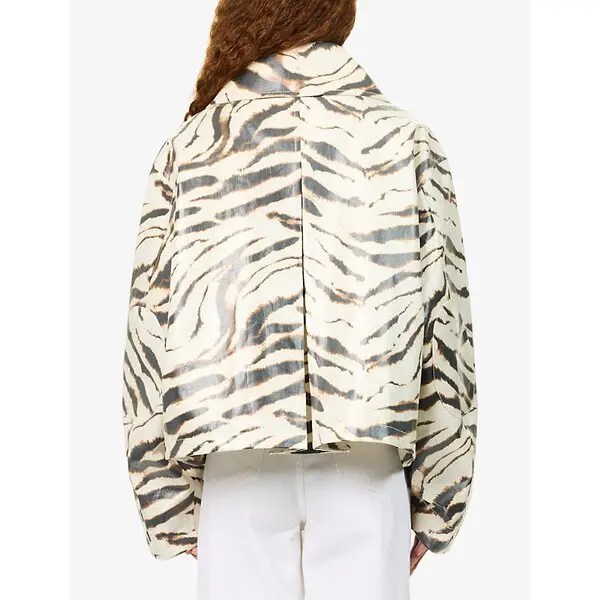 GANNI Zebra-print Canvas Barn Waxed Jacket