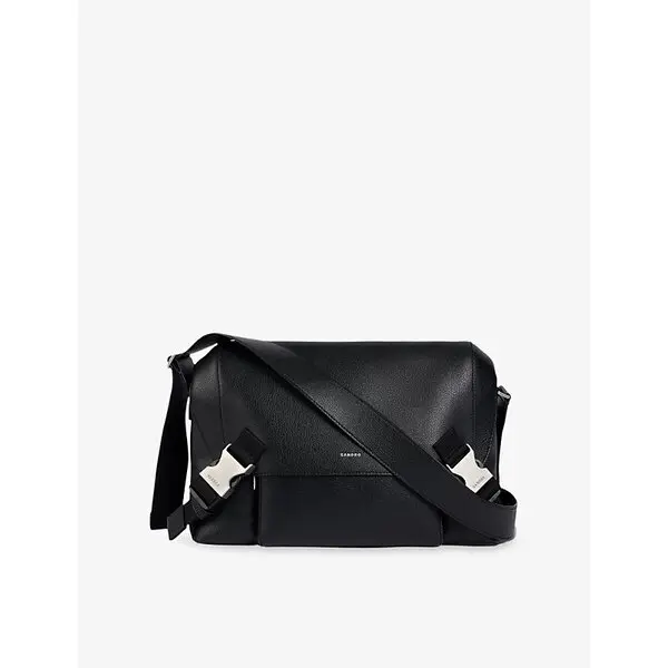Sandro Brand-embossed Leather Messenger Bag