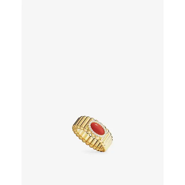 APM MONACO Les Calanques 18ct Gold-plated Alloy, Coral Gemstone And Cubic Zirconia Ring - Yellow