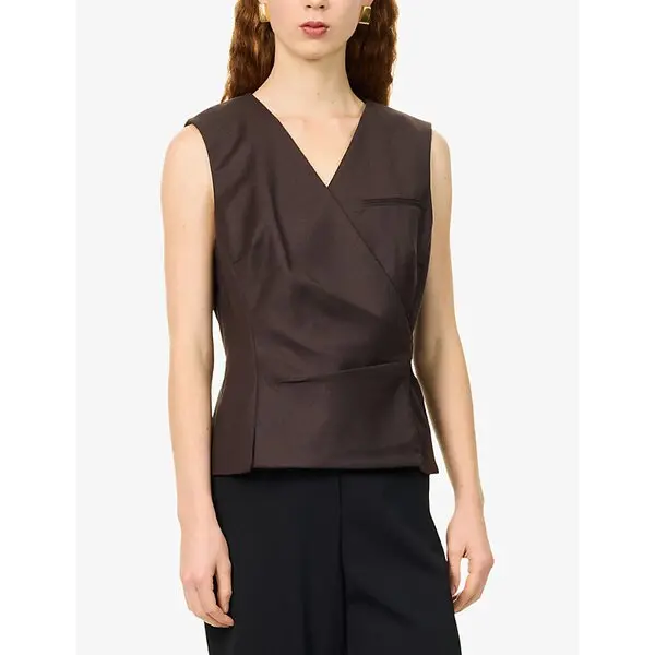 Theory Tailored Wrap Pleat Wool Vest