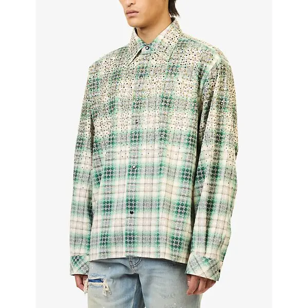 Amiri Crystal-embellished Checked Cotton Shirt