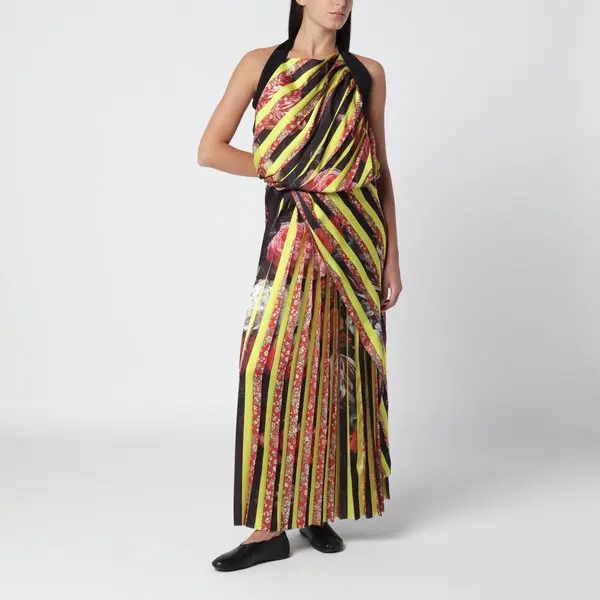 Dries Van Noten Long Striped Dress With Floral Pattern