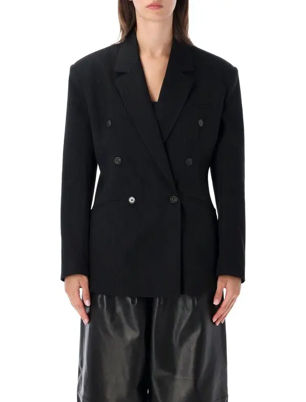 THE FRANKIE SHOP Double-breasted Tailored Pinstripe Blazer - Nero